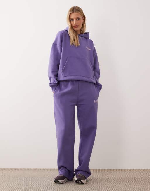 Kaiia Studio cotton rich star logo wide leg sweatpants in purple and ...