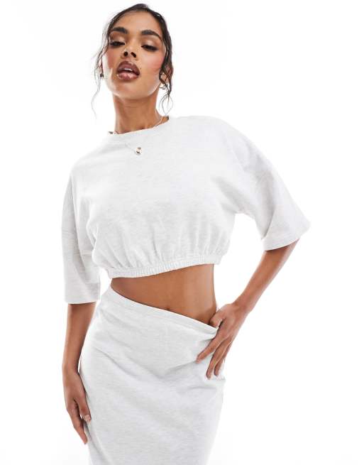 Kaiia - T-shirt d'ensemble crop top oversize - Gris | ASOS