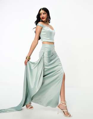 Kanya London Saree drape skirt co-ord in soft olive | ASOS