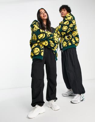 Karl Kani x Smiley - Grøn unisex-hættetrøje i sherpa | ASOS