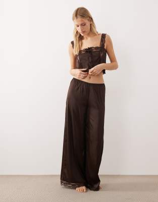 Kat The Label Cindy full length satin trouser in espresso brown | ASOS