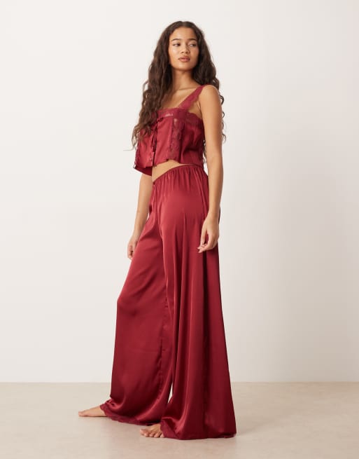 Kat The Label Cindy mix and match wide leg pants in rhubarb red | ASOS