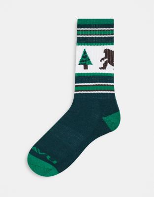 Kavu Moonwalk sasquatch print socks in green | ASOS