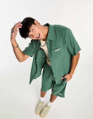 Kickers baggy fit green muslin shirt with embroidered logo (part of a ...