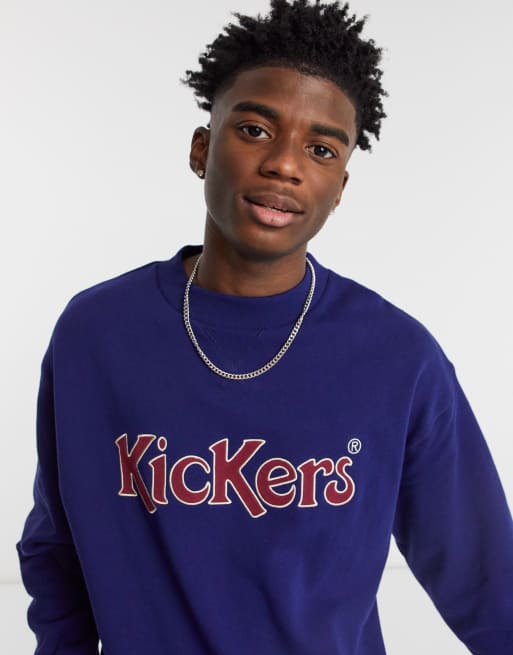 Kickers crew neck sweat with applique logo in blue | ASOS