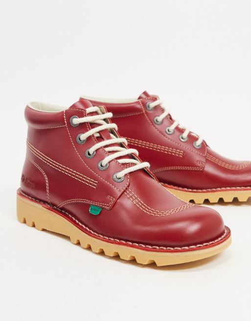 Kickers kick hi boots in red leather | ASOS