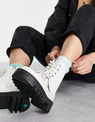 Kickers kizziie lace up leather boots in white | ASOS