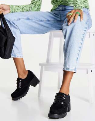 Kickers klio fleur lace up leather heeled shoes in black | ASOS
