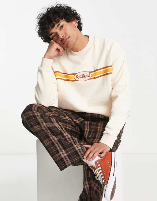 Kickers logo stripe sweatshirt in ecru | ASOS