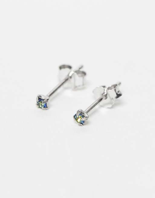 Kingsley Ryan 2mm blue gem stud earrings in sterling silver | ASOS