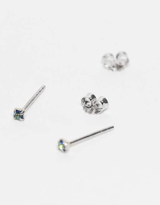 Kingsley Ryan 2mm blue gem stud earrings in sterling silver | ASOS