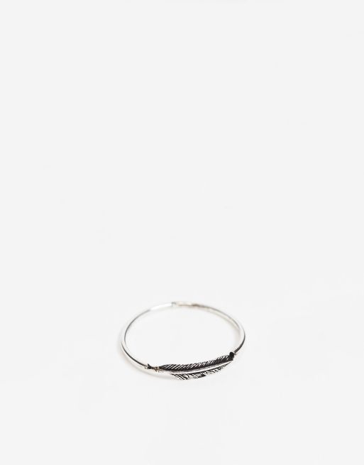 Kingsley Ryan Curve ring in sterling silver with leaf print | ASOS