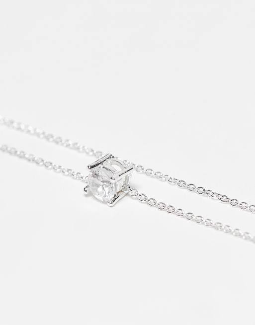 Kingsley Ryan Curve sterling silver necklace with tiny crystal pendant ...