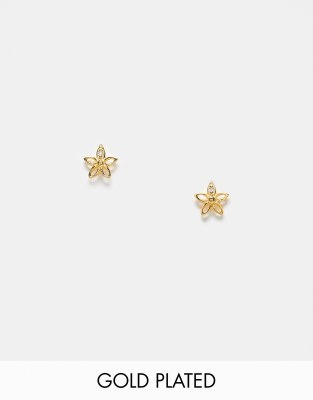 Kingsley Ryan gem cut out flower stud earring in gold plated | ASOS