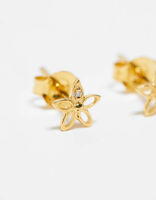 Kingsley Ryan gem cut out flower stud earrings in gold plated | ASOS