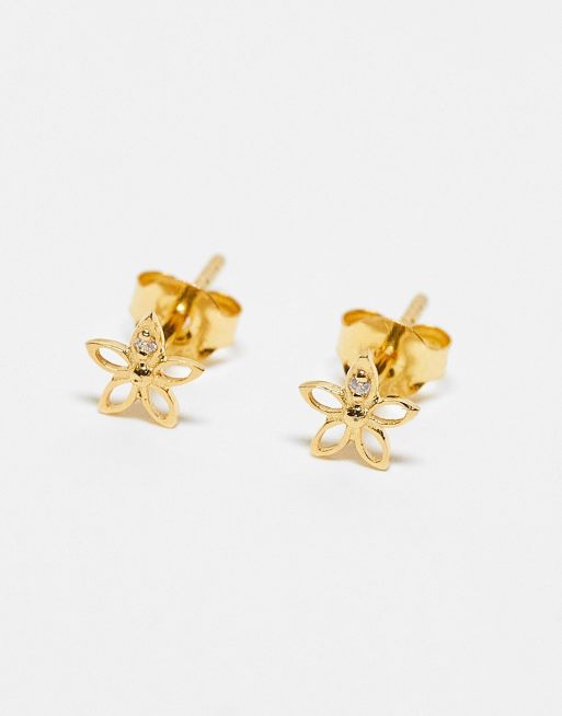 Kingsley Ryan gem cut out flower stud earrings in gold plated | ASOS