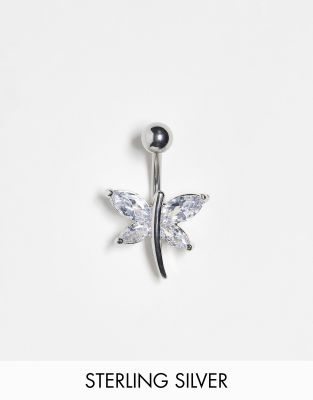 Kingsley Ryan gemset butterfly belly bar in silver | ASOS