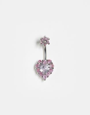 Kingsley Ryan heart belly bar with pink stones | ASOS