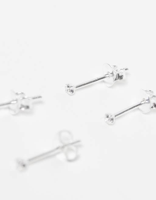 Kingsley Ryan pack of 2 gem set tiny crystal stud earrings in sterling ...