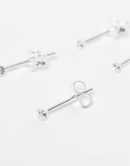 Kingsley Ryan pack of 2 gem set tiny crystal stud earrings in sterling ...