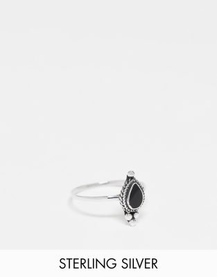 Kingsley Ryan – Ring aus Sterlingsilber mit schwarzem Schmuckstein | ASOS