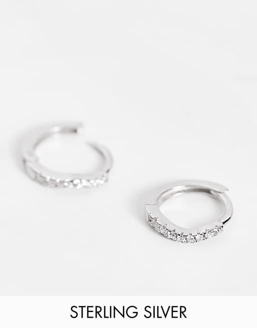 Kingsley Ryan sterling silver gem set wave huggie hoop earrings | ASOS