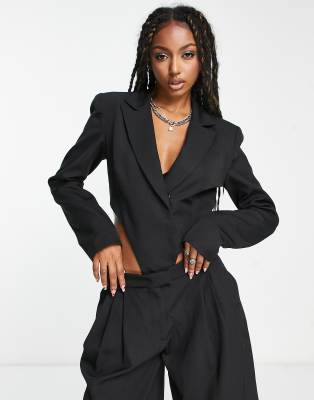 Kyo The Brand Boxy Blazer Thong Bodysuit In Black - Part Of A Set ...