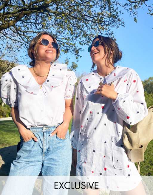 Labelrail x Collyer Twins – Legere Bluse mit voluminösen Ärmeln und Rüschenkragen aus Popeline ...