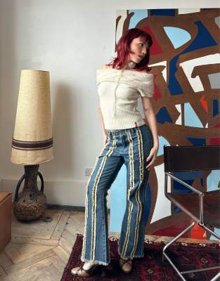 Labelrail X Lara Adkins Low Rise Frayed Detail Jeans In Blue | ModeSens