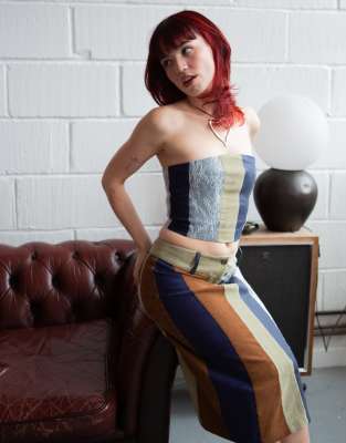 Labelrail x Lara Adkins patchwork corduroy bandeau top co-ord in multi ...