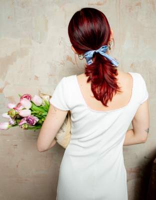 Labelrail x Lara Adkins satin bow hair tie in blue | ASOS