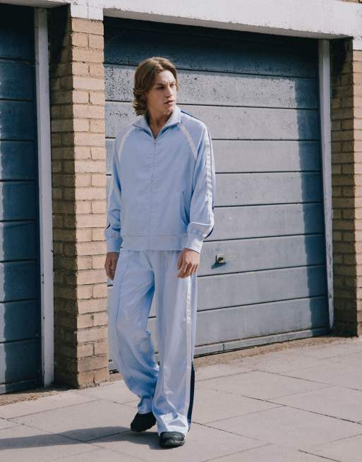 Labelrail X Notion Side Stripe Satin Track Top In Ice Blue Part Of A