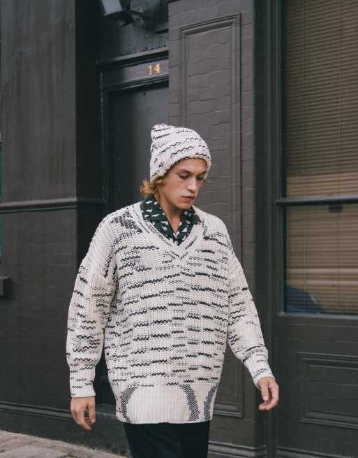 Labelrail X Notion Unisex Interest Knit Beanie In Cream Fleck Asos