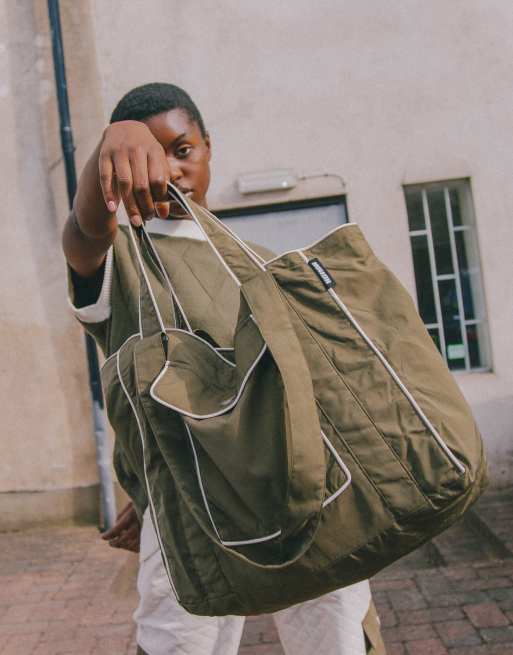 Labelrail x Notion unisex nylon tote bag in khaki | ASOS
