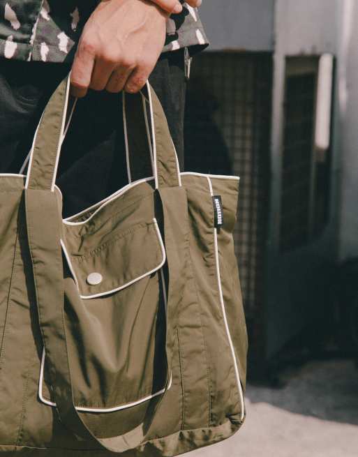 Labelrail x Notion unisex nylon tote bag in khaki | ASOS