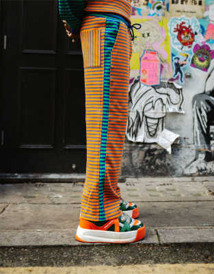 Labelrail x OliBrom straight leg trackies in orange and green contrast ...