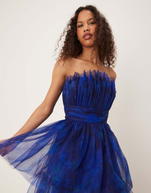 Lace & Beads bandeau tulle maxi dress in cobalt | ASOS