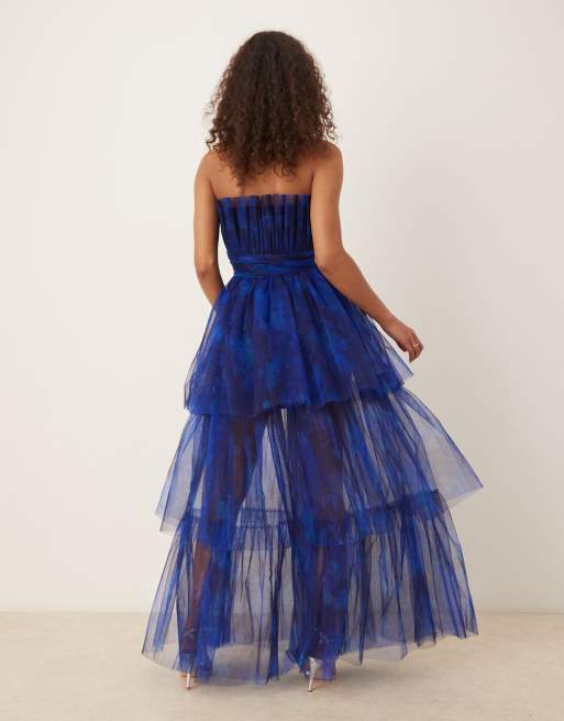 Lace & Beads bandeau tulle maxi dress in cobalt | ASOS