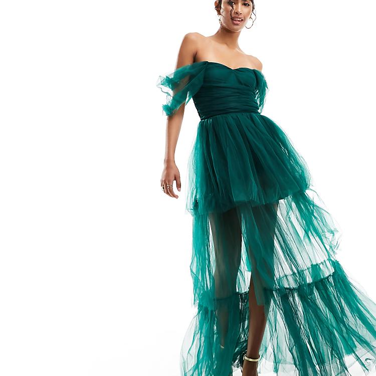 Lace & Beads off shoulder tulle high low maxi dress in Lace & Beads off shoulder tulle high low maxi dress in