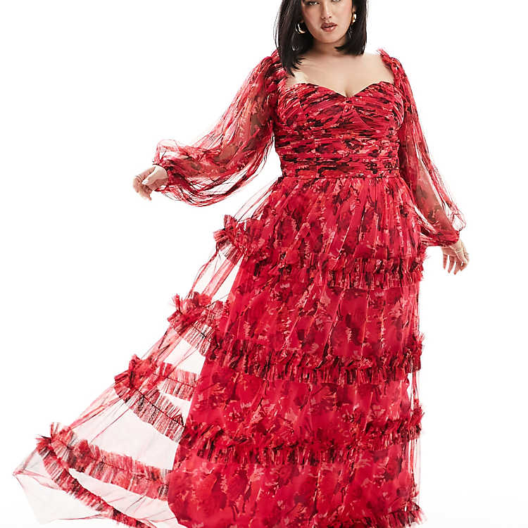 Lace & Beads Plus long sleeve tulle ruffle maxi dress in Lace & Beads Plus long sleeve tulle ruffle maxi dress in