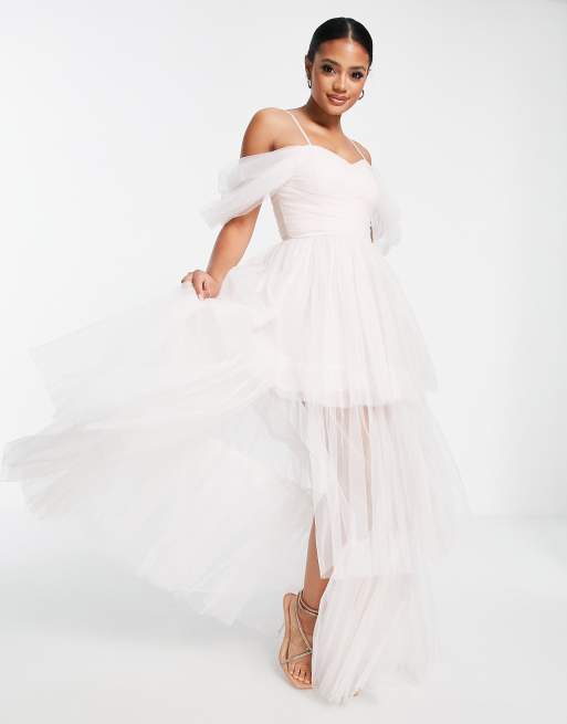 Lace And Beads Robe Longue à Manches Longues En Tulle Rose Poudré Asos