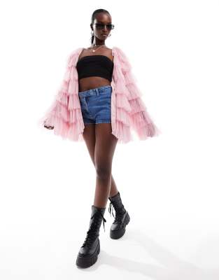 Lace & Beads tiered tulle jacket in pink | ASOS