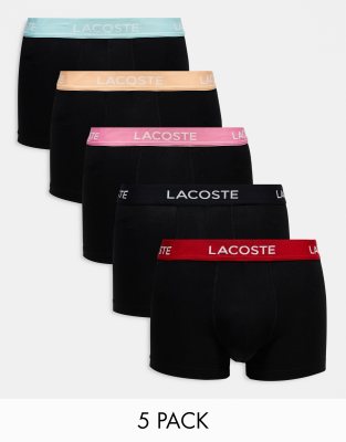 Lacoste 5 pack contrast waistband trunks in black | ASOS