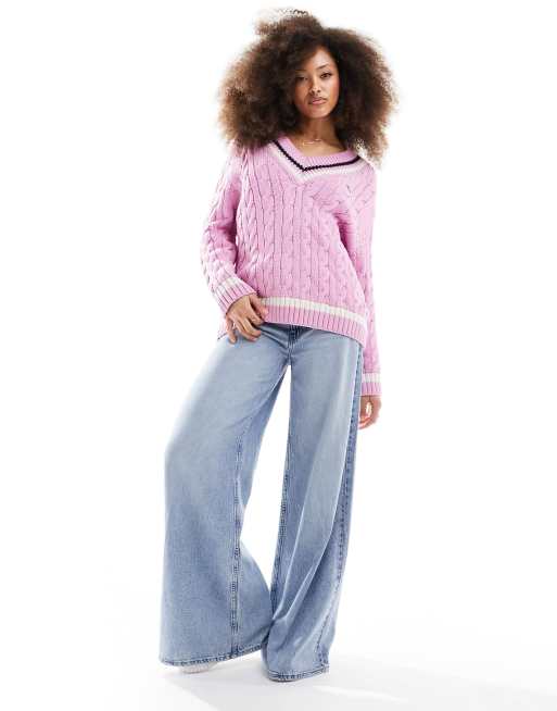 Lacoste chunky cable knit jumper in pink ASOS