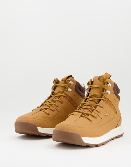 Lacoste hi top urban breaker leather trainers in tan | ASOS