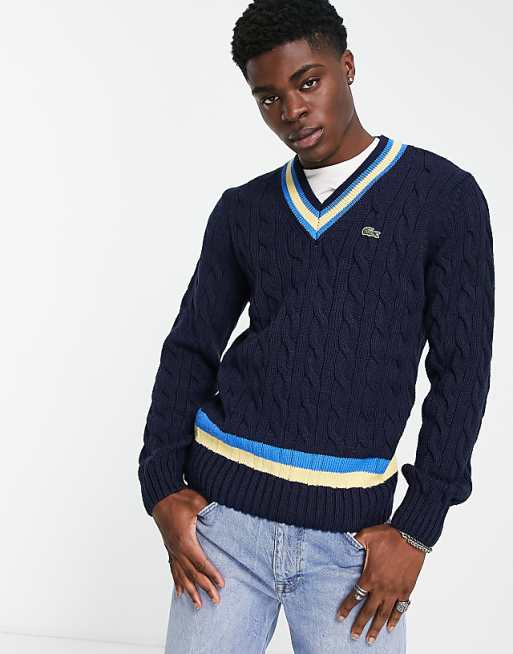 Lacoste - Maglione blu navy a righe con scollo a V | ASOS Lacoste - Maglione blu navy a righe con scollo a V | ASOS