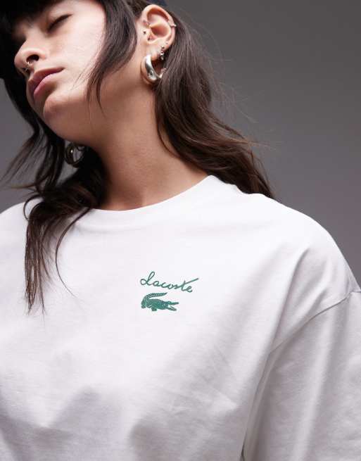 Lacoste T shirt crop top oversize avec logo Blanc