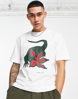 Lacoste x stranger Things relaxed fit t-shirt in white with front ...