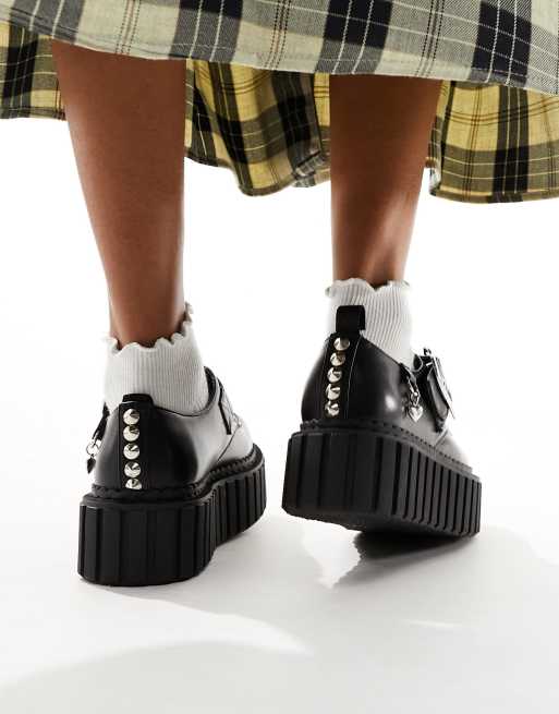 Lamoda Claim It creepers with heart buckle in black | ASOS