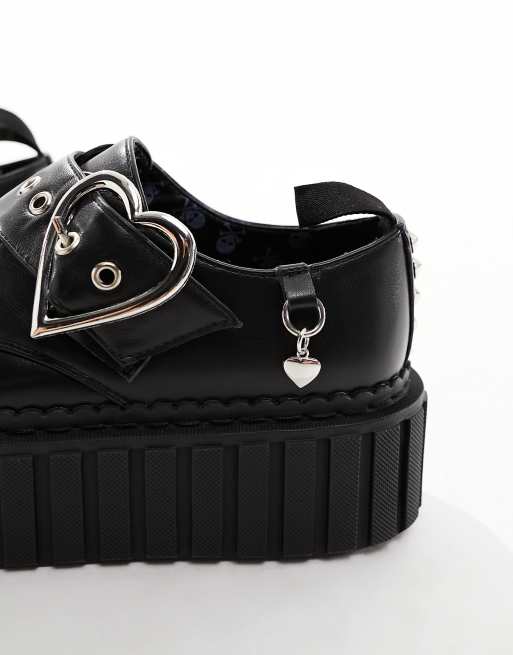 Lamoda Claim It creepers with heart buckle in black | ASOS